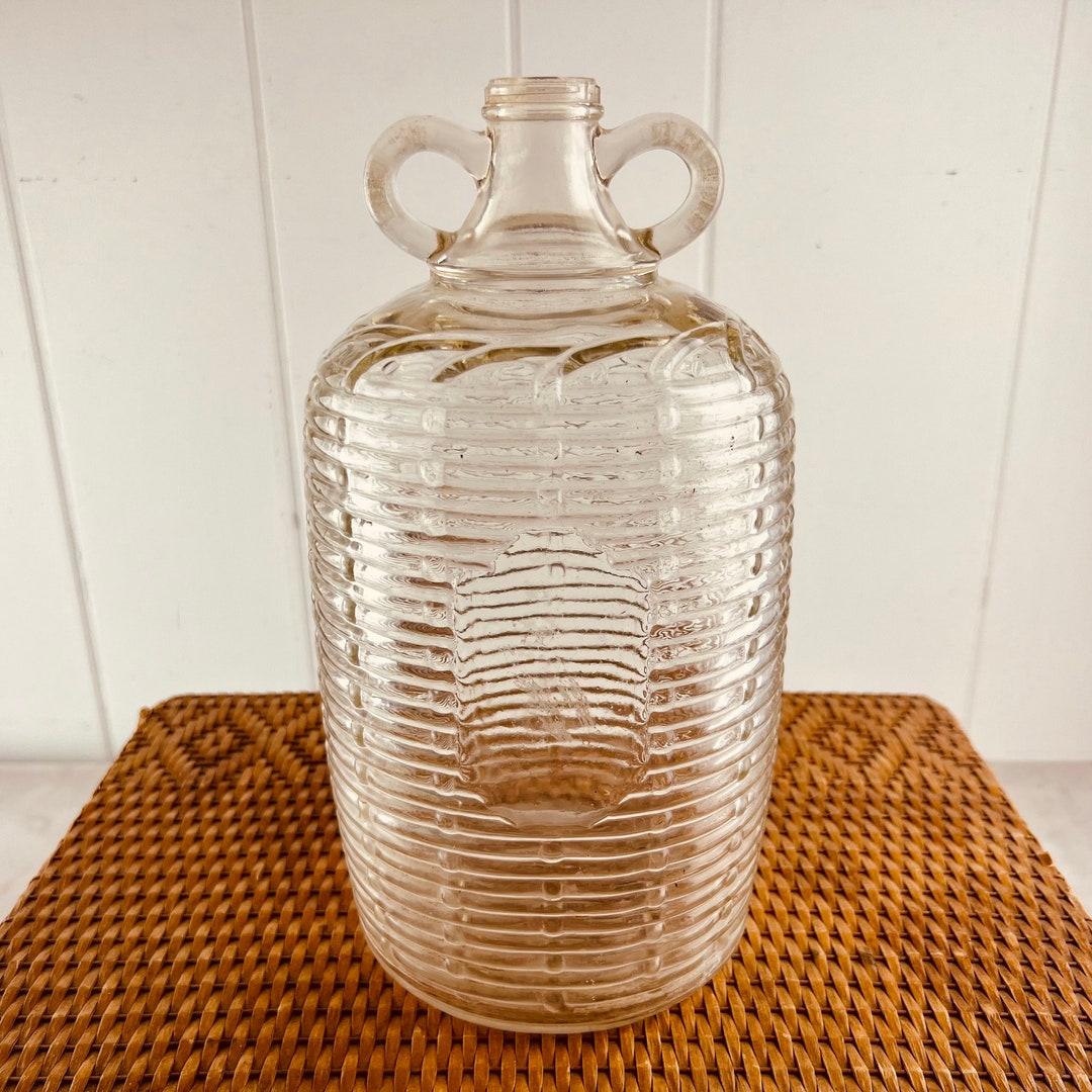 Vintage Consumers Glass Finger Jug, Embossed Wicker Design, Canadian ...