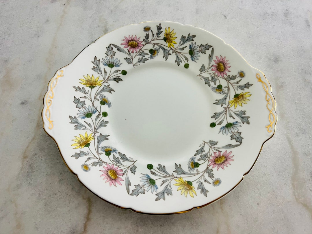 Vintage (1960s) Coalport Somerset Cake Plate, Grey, Pink, Yellow and ...