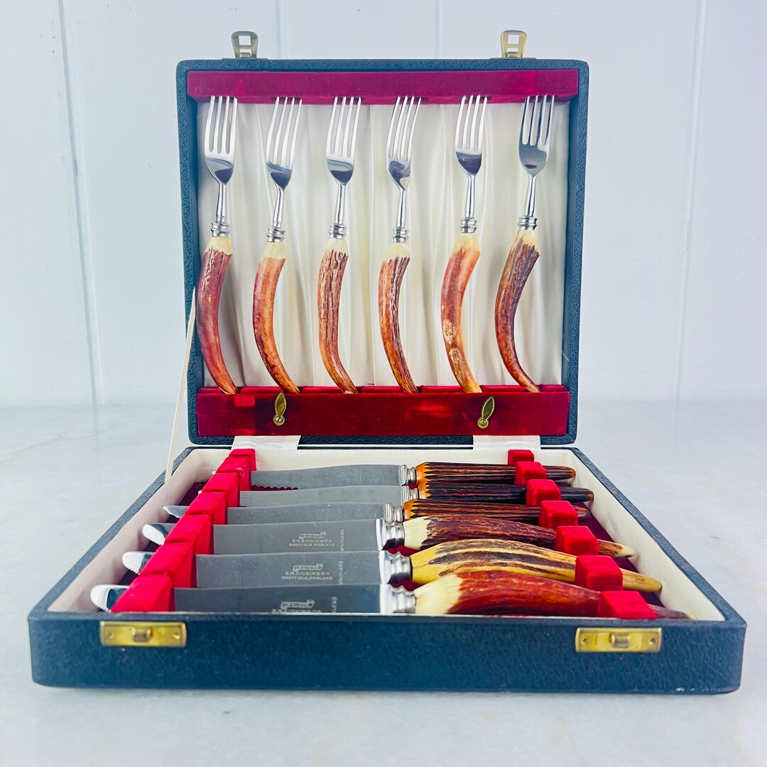 Antique Antler Bone Handle Flatware, Set for 6, E M Dickinson ...