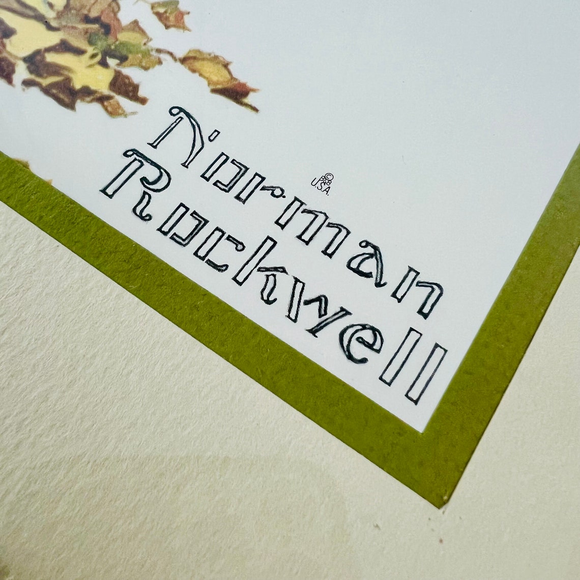 Vintage Framed Norman Rockwell Lithograph Grandpa and Me Raking Leaves ...