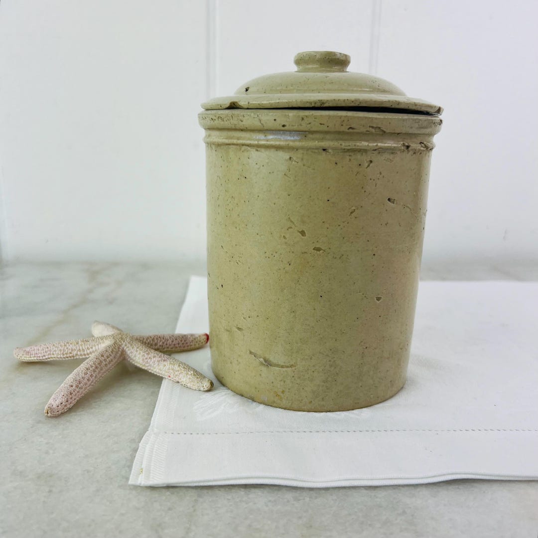 Vintage Lidded Stoneware Kitchen Crock, Oatmeal Colour, Farmhouse Crock ...