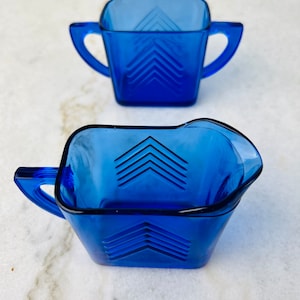 Vintage Hazel Atlas Cream and Sugar Set, Cobalt Blue Chevron Pattern ...