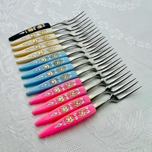 Vintage Little Forks, Set of 13, Stainless W Pink, Blue, White, Black ...