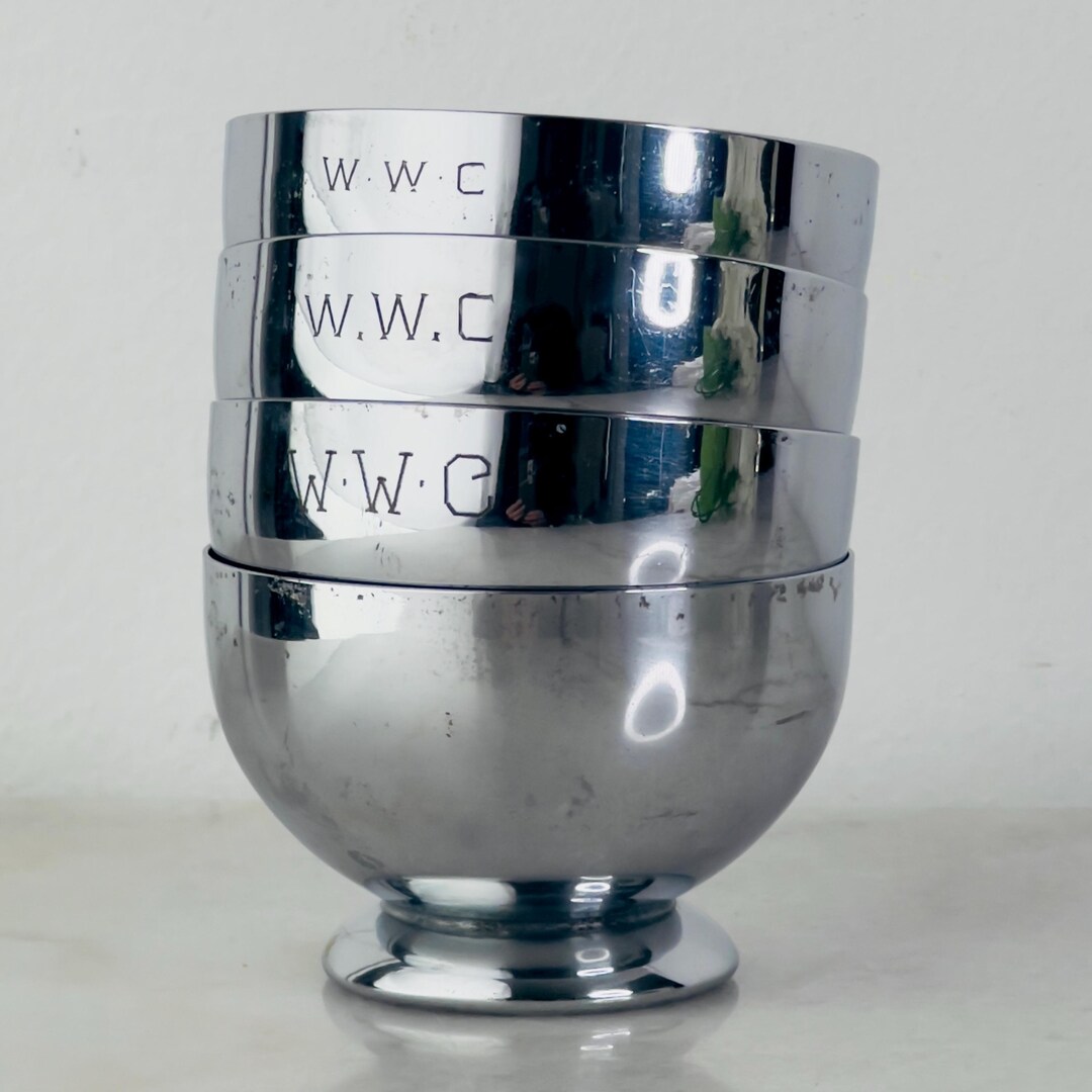 Antique Chase Chrome Dessert Cups, Art Deco, WWC Engraved, 1930s (set ...