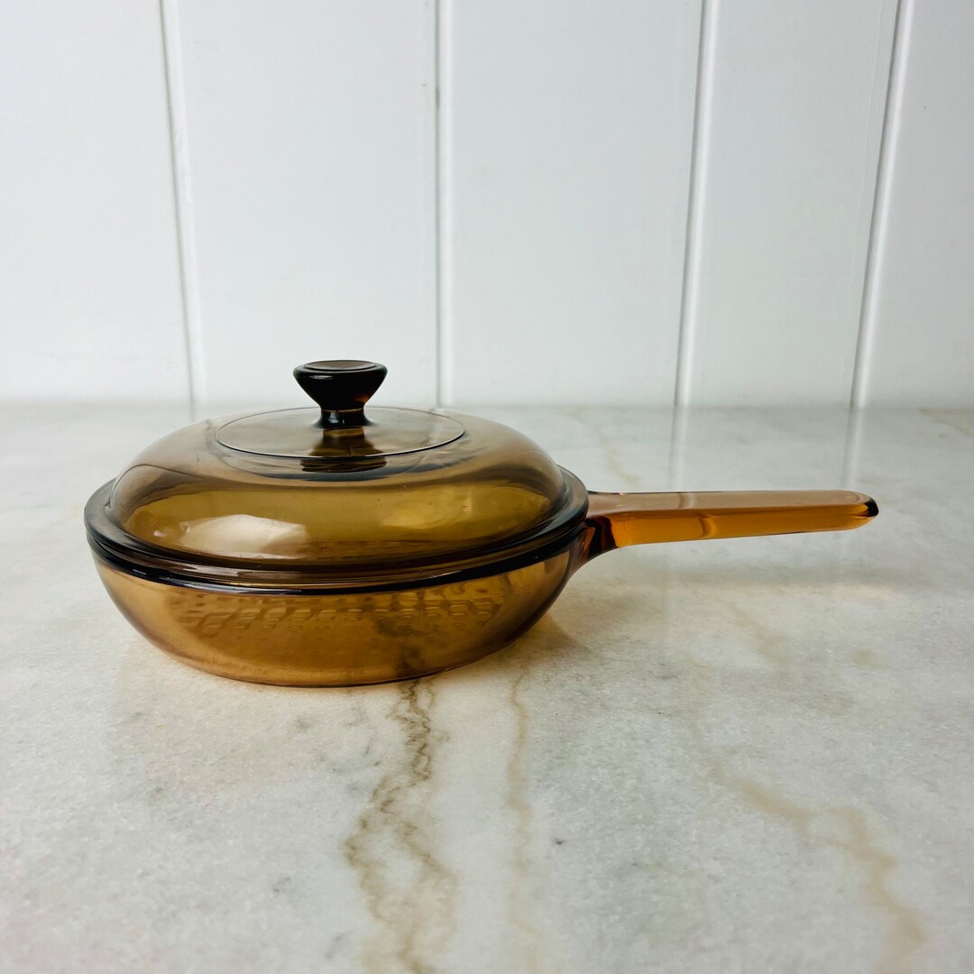Vintage 1980s Pyrex Corning Vision Amber 7" Skillet With Fireside Brown ...