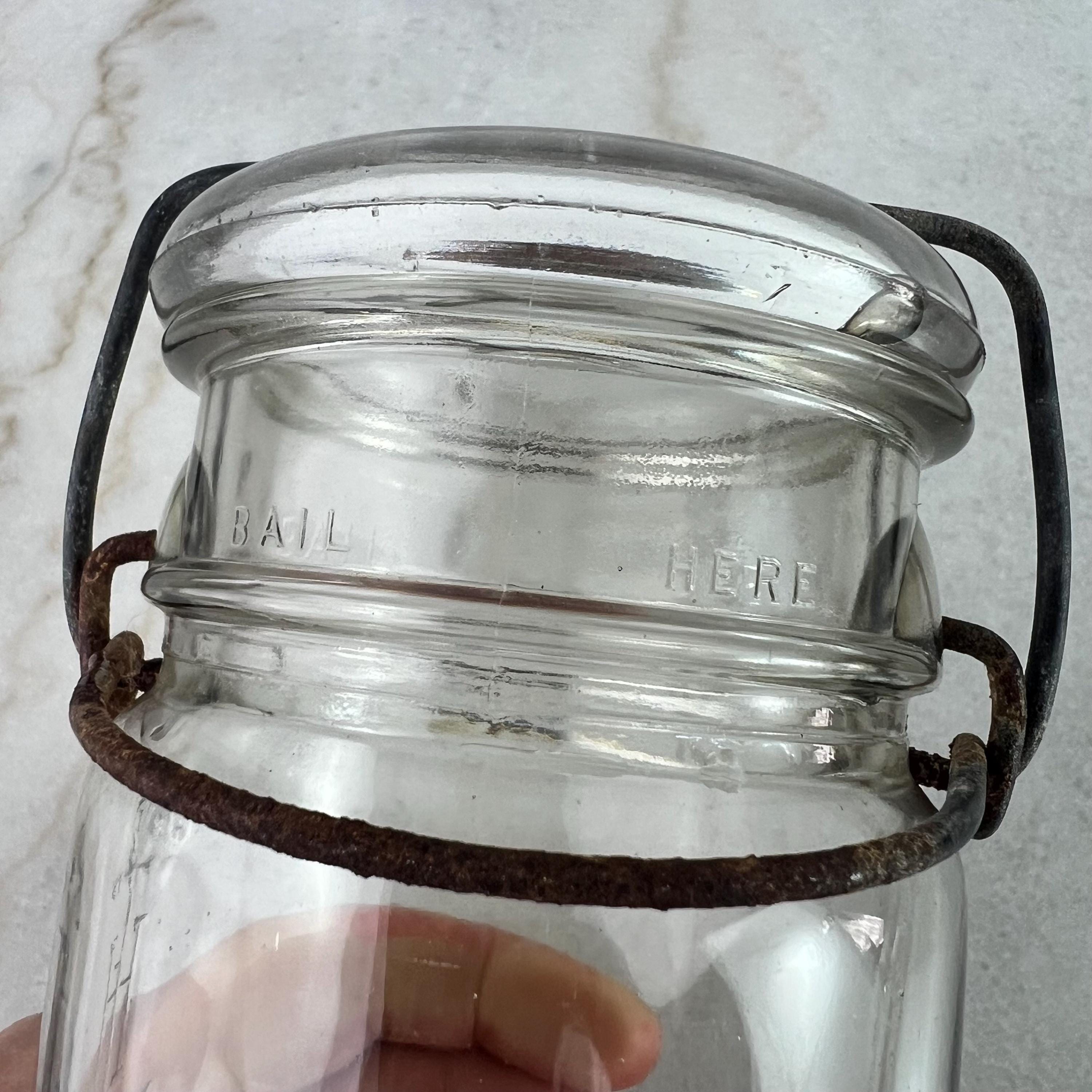 Rare 1930s Anchor Hocking Lightning Jar, Embossed Pint Size, Wire Bail ...
