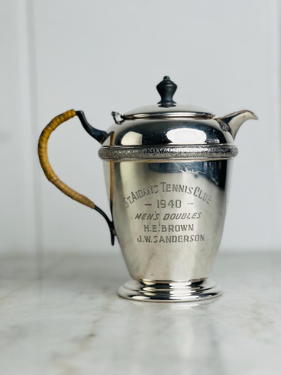 Vintage 1940 Men's Tennis Presentation Trophy Teapot or Coffee Pot ...