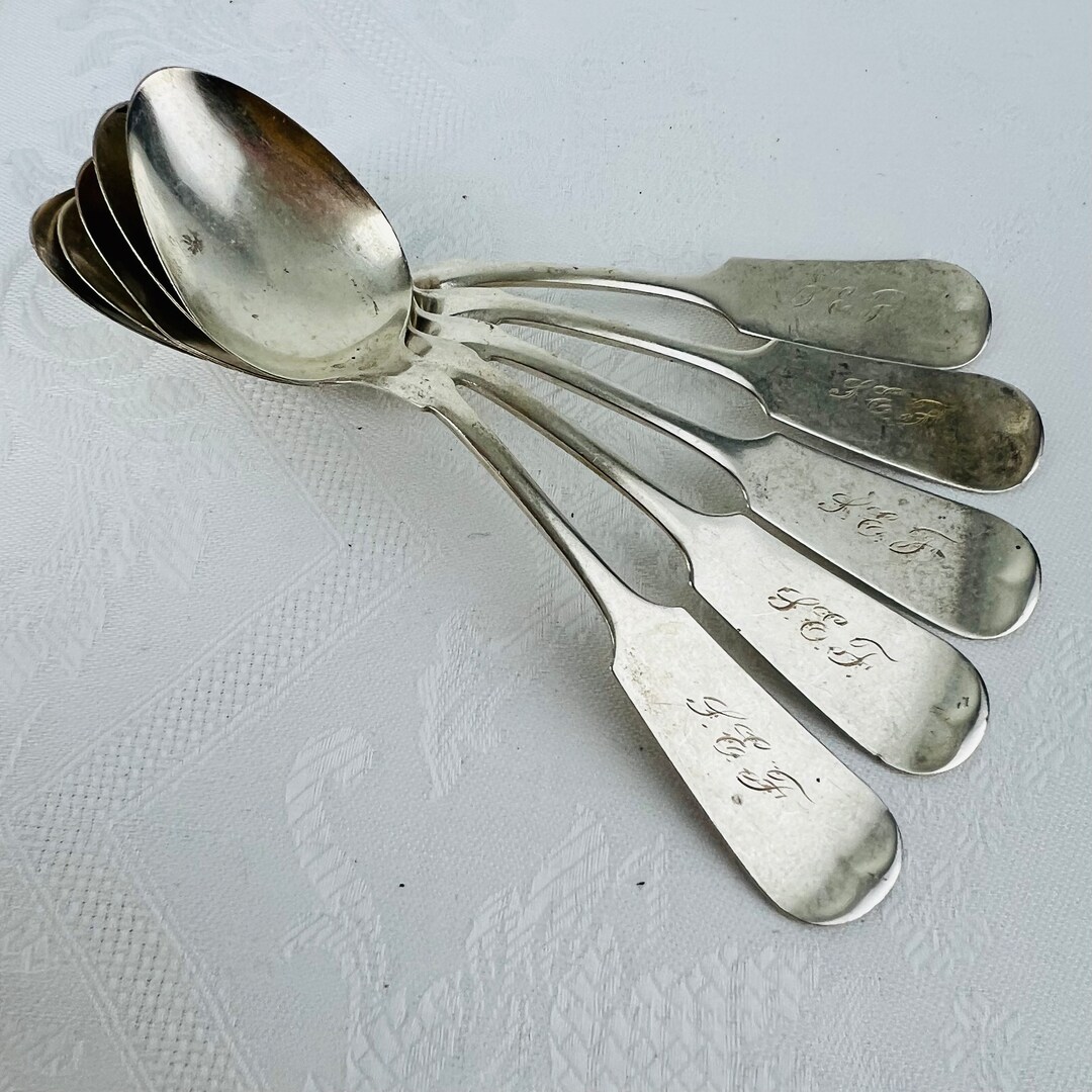 Antique 1870s Whiting Sterling Silver Spoons Plain Tip Pattern, Set of ...