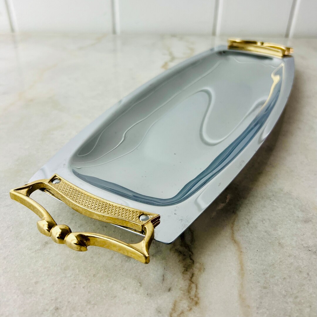 Vintage Kromex Serving Tray With Brass Handles, Chromed Steel, for ...