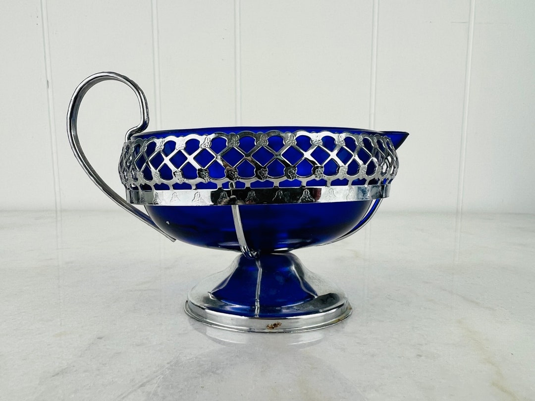 Vintage Mayell Chromium Plated Creamer, Cobalt Blue Glass Insert ...