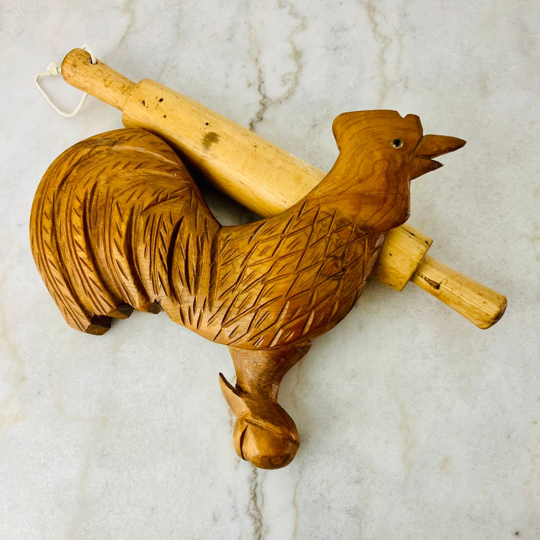 Vintage Hand Carved Wood Rooster, Farmhouse Kitchen Wall Decor - Etsy