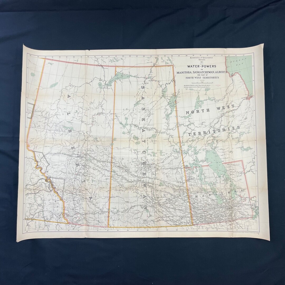 Antique 1911 Map of Manitoba, Saskatchewan, Alberta and NWT From Report ...