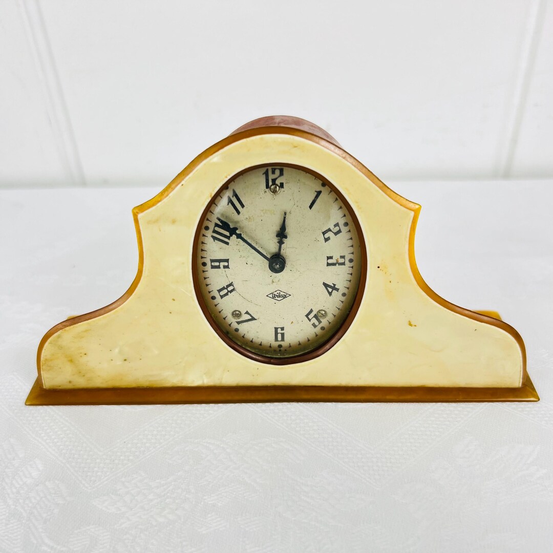 Antique 1920s Art Deco Celluloid Clock, Mechanical Wind-up, Humpback ...