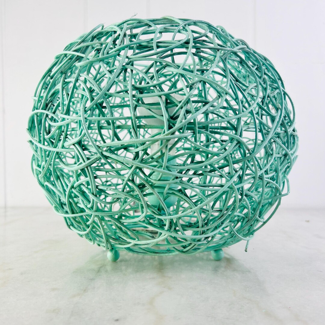 Vintage Wicker Spaghetti Table Lamp, Robin's Egg Blue, Ball Feet, 6 ...
