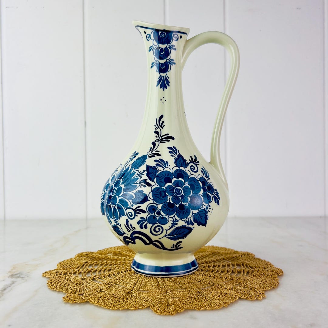 Vintage Distel Delft Blue Handpainted Pitcher, Florals, Ceramic, 1970s ...