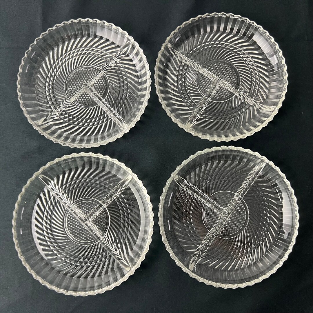 Vintage Libbey Glass Divided Plate Set of 4, Art Deco Swirl Pattern ...