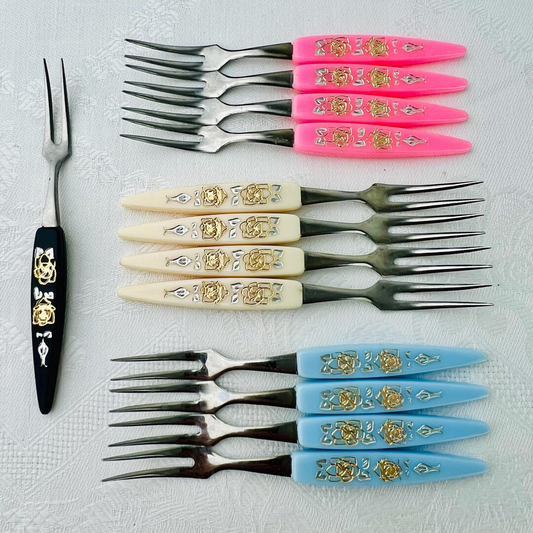 Vintage Little Forks, Set of 13, Stainless W Pink, Blue, White, Black ...