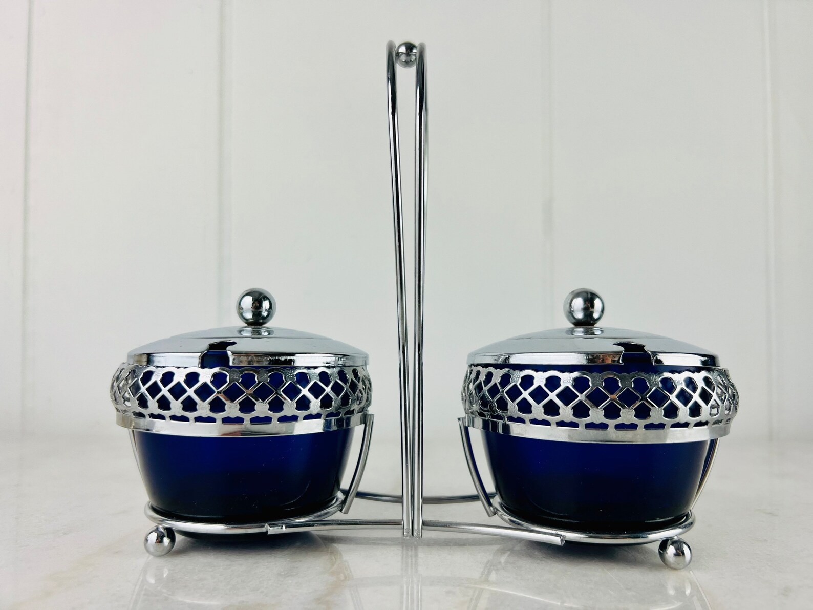 Vintage Mayell Chromium Cobalt Blue Glass Condiment Server - Etsy