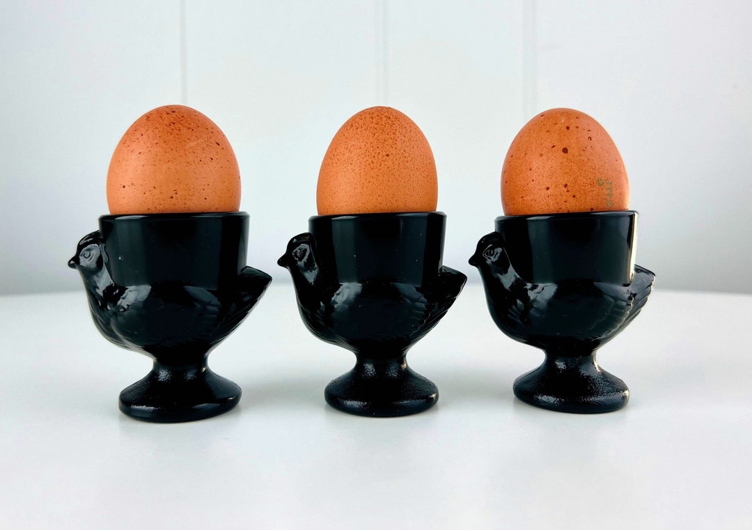 Vintage Luminarc Black Glass Egg Cup Set of 3, Three Black Glass Egg ...