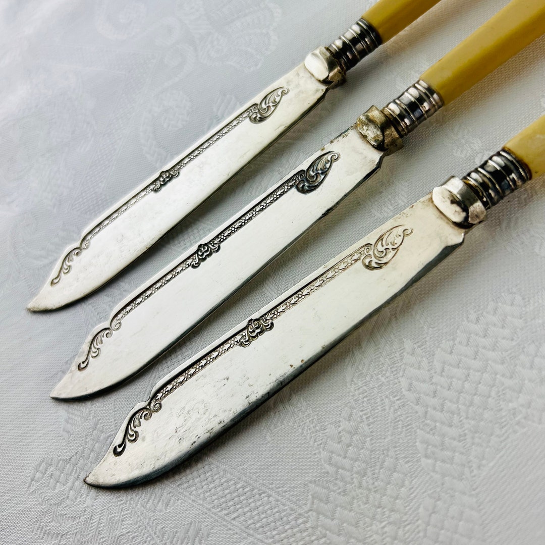 Vintage Fancy Art Deco Knives, Set of 3, Etched Florals, Fluted, Great ...