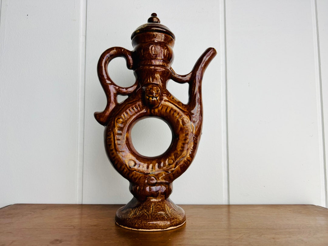 Vintage Stolichnaya Vodka Bottle, 1950s Brown Glazed Ceramic, Round ...