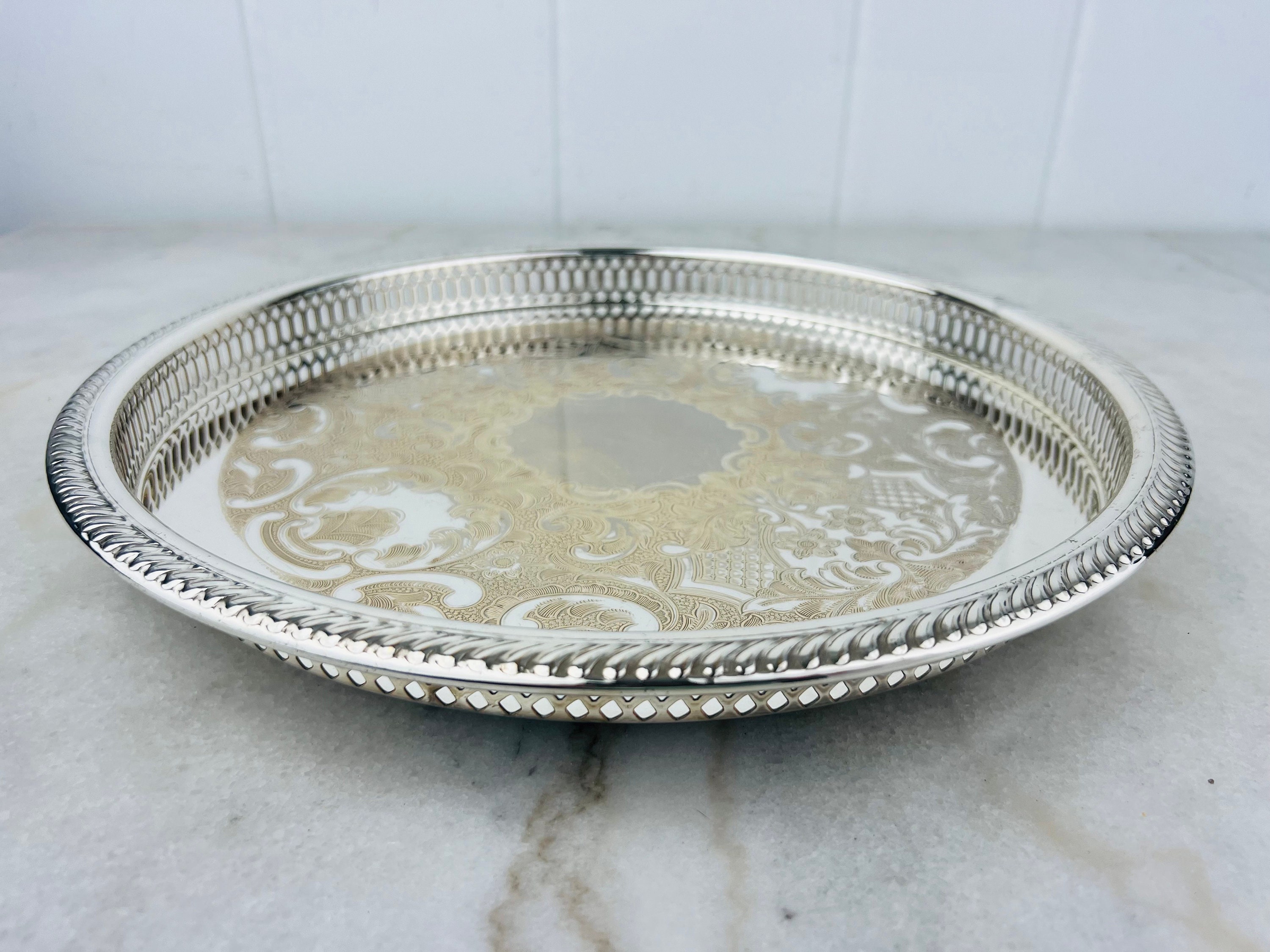 Antique Morton Parker Silver Tray, 13.25" Round, Marlboro Plate 2040 ...