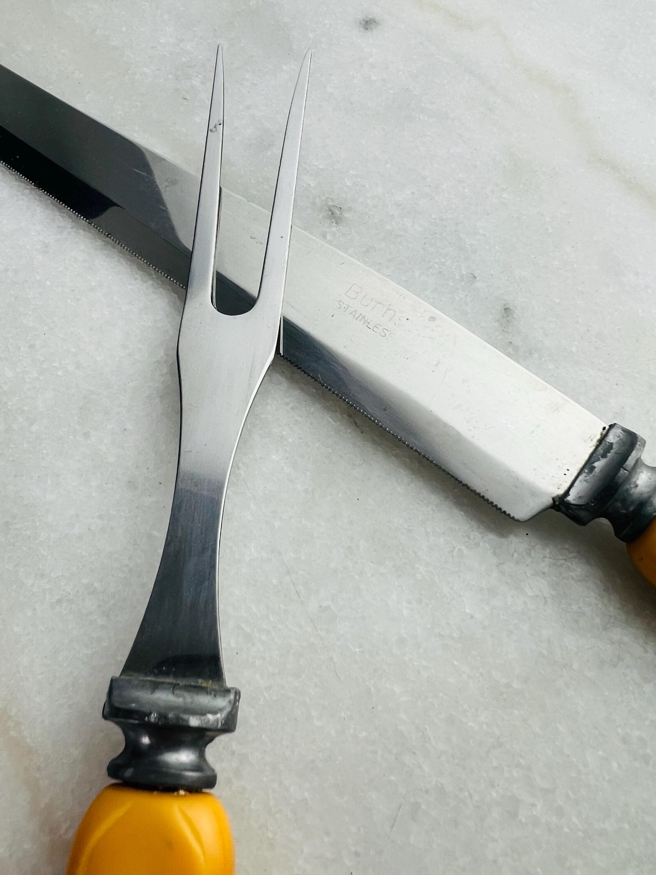 Antique 1920s Bakelite and Stainless Steel Knives X 6 and Meat Fork ...