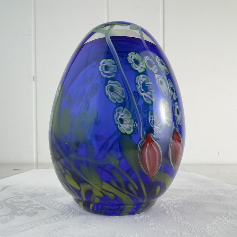 Vintage Arthur Kusak Art Glass Millefiori Vase Cobalt Blue With Cased ...