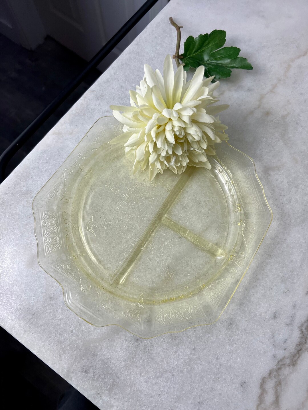 Antique Anchor Hocking Divided Plate, 1930s princess Topaz Pattern ...