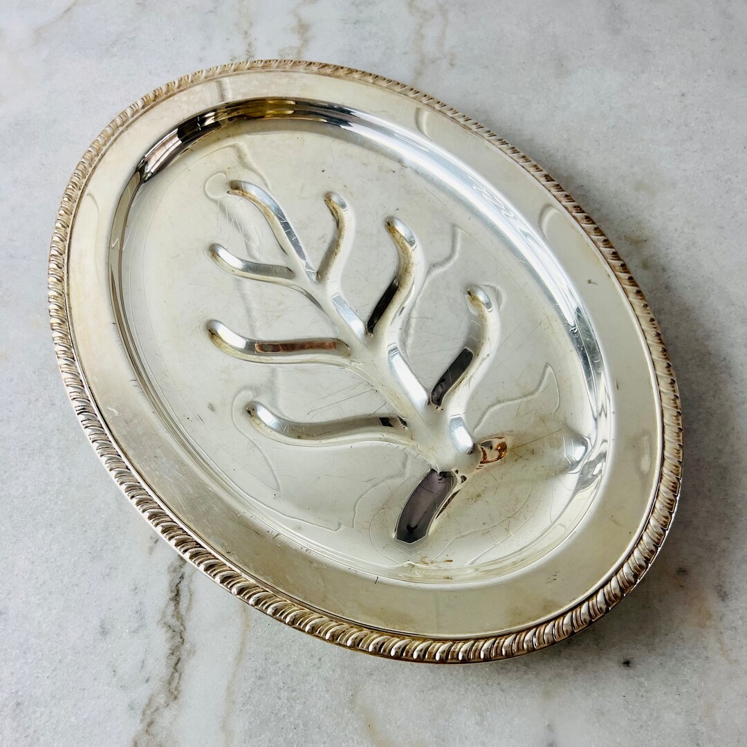 Large Vintage Viking Plate Meat Platter, EP Brass, Rope Edge, Silver ...