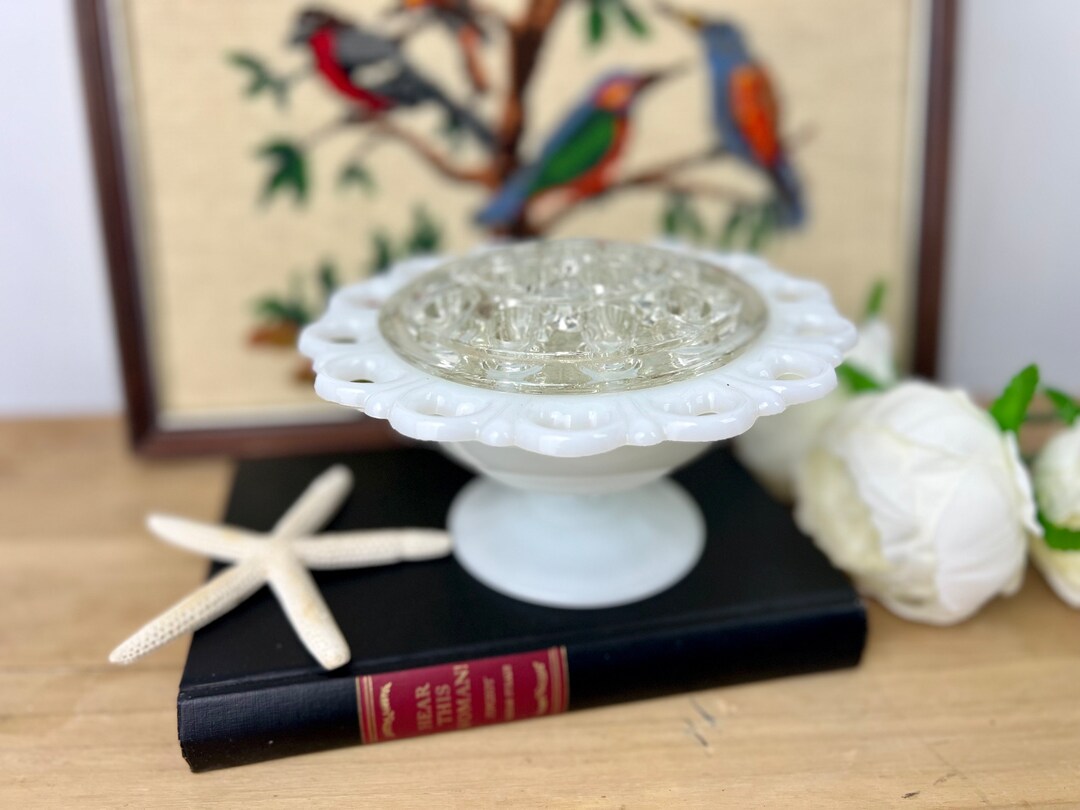 Vintage Anchor Hocking Bowl Vase, Old Colony Milk Glass Pedestal With ...