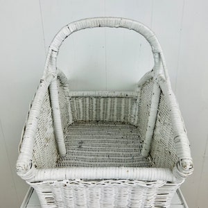 Vintage Wicker Magazine Rack Holder, Handled, White Wash, Diamond, for ...