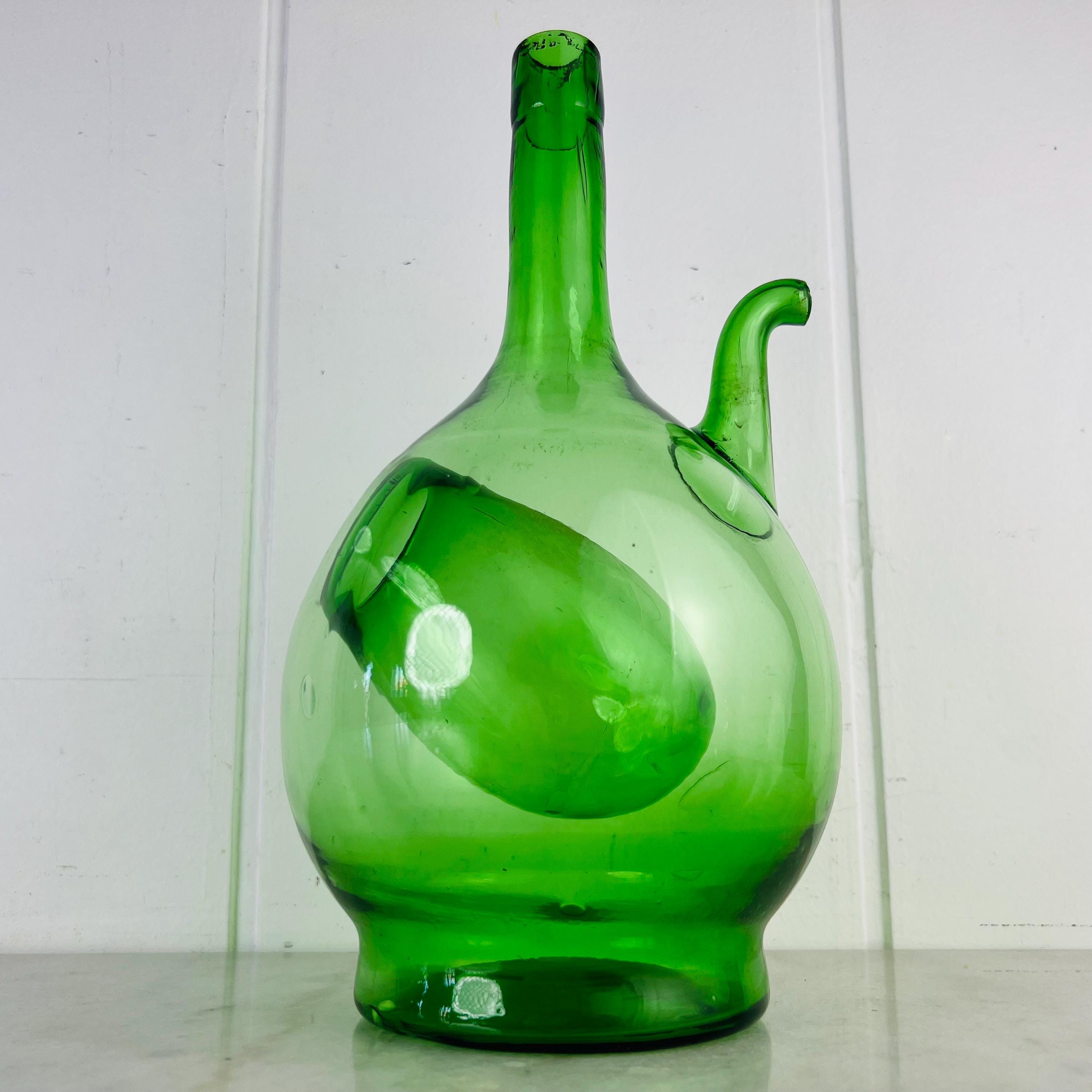 Vintage Italian Hand Blown Green Glass Decanter Carafe With Ice Stopper ...