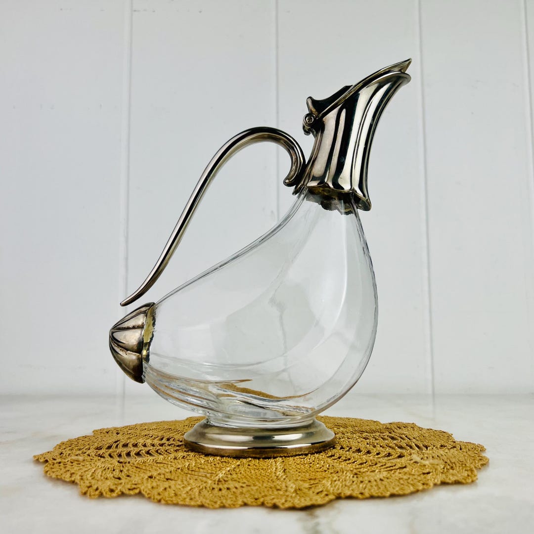 Antique 1930s Silver Plate and Crystal Glass Decanter, Royal Crystal ...