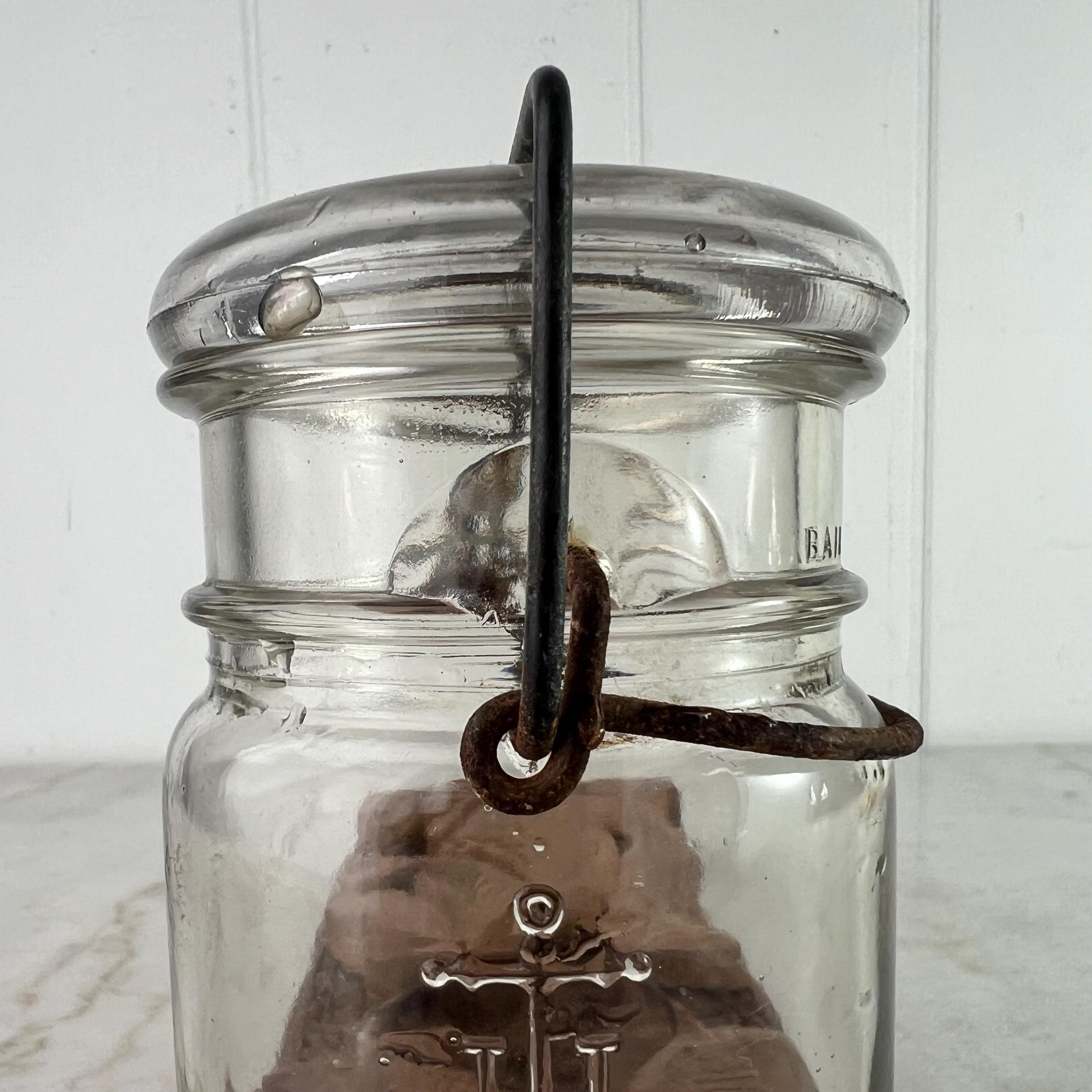Rare 1930s Anchor Hocking Lightning Jar, Embossed Pint Size, Wire Bail ...