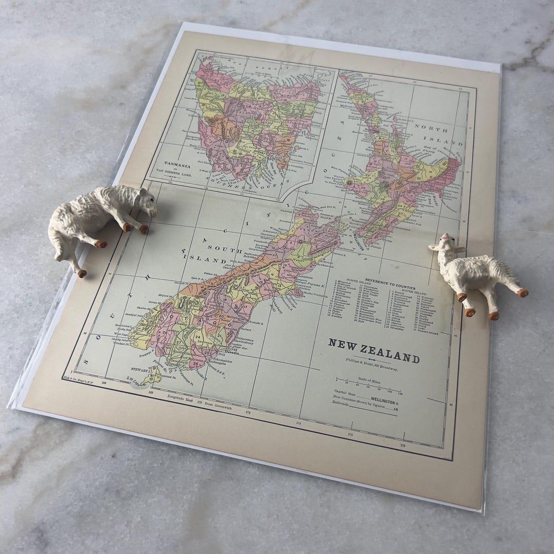 Antique 1880s Lithograph Map of New Zealand With Counties, by Phillips ...