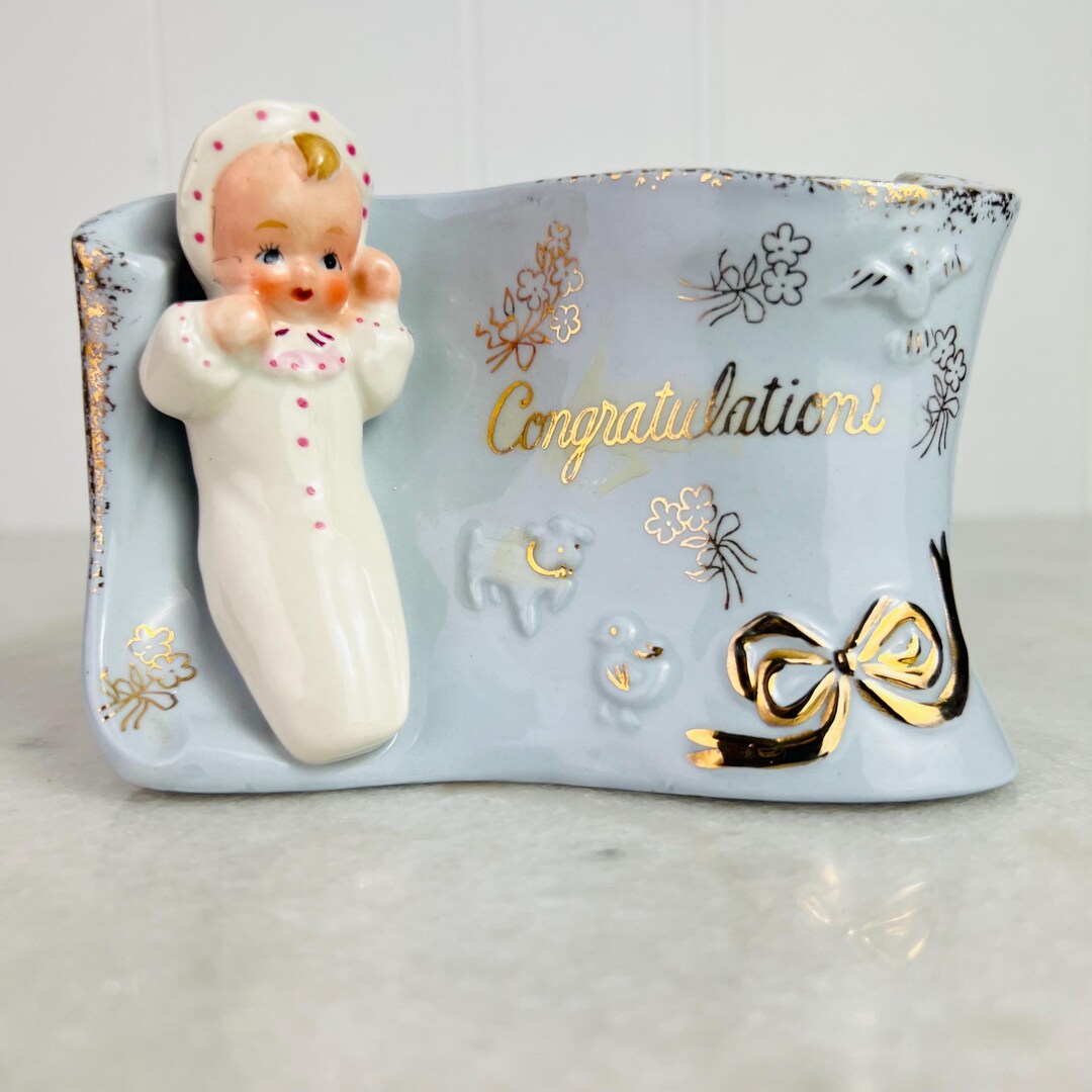 Vintage Shafford Baby Planter 1950s Nursery Decor Gold Congratulations ...