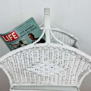 Vintage Wicker Magazine Rack Holder, Handled, White Wash, Diamond, for ...