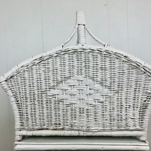 Vintage Wicker Magazine Rack Holder, Handled, White Wash, Diamond, for ...