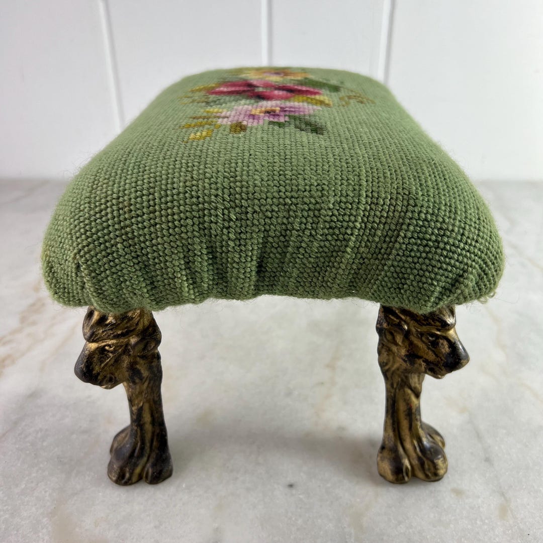 Antique Victorian Foot Stool Cast Iron Lions Head Ornate Claw Feet ...
