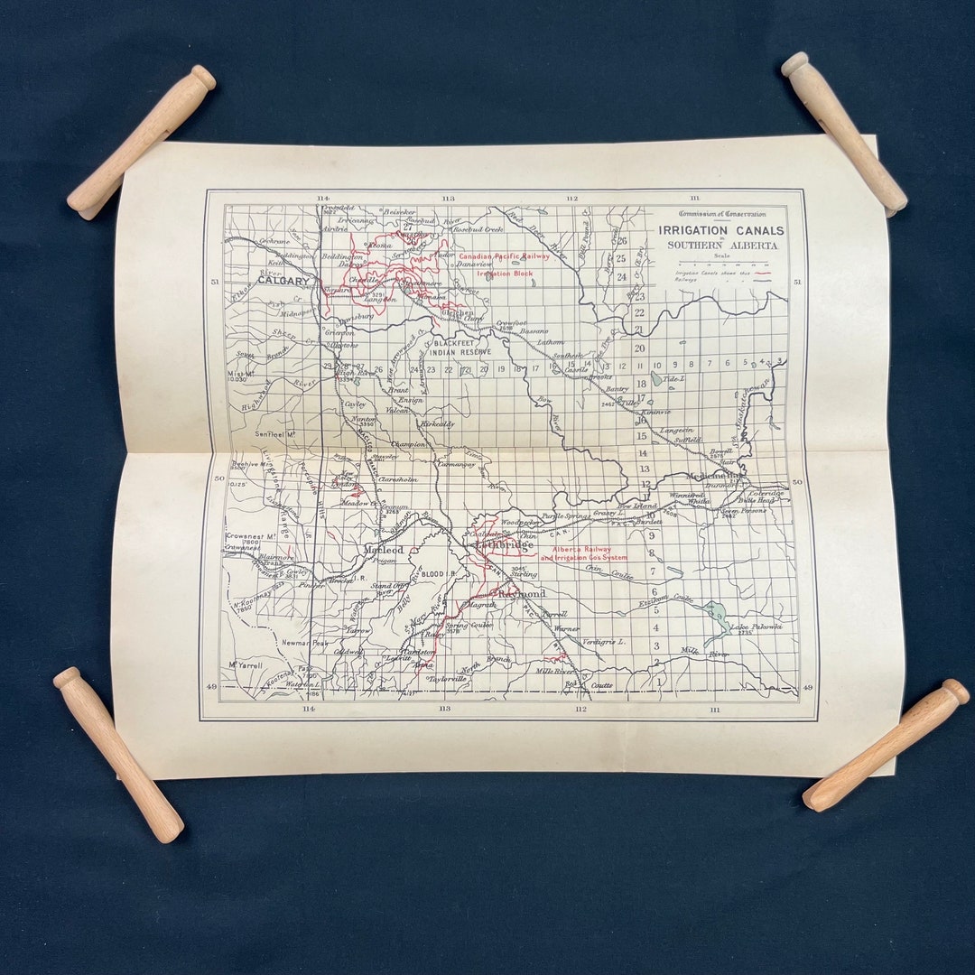 Antique 1911 Map of Southern Alberta Irrigation Canals, Historic ...