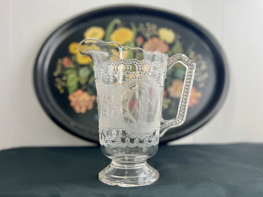 Antique 1870s Adams & Co Minerva Glass Pitcher, EAPG With Roman ...