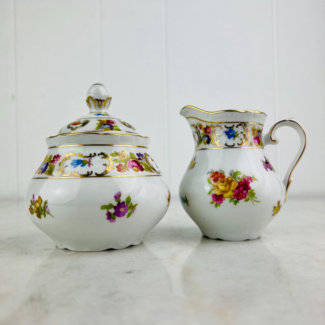 Vintage Schumann Bavaria Cream and Sugar Bowl, Empress Dresden Flowers ...