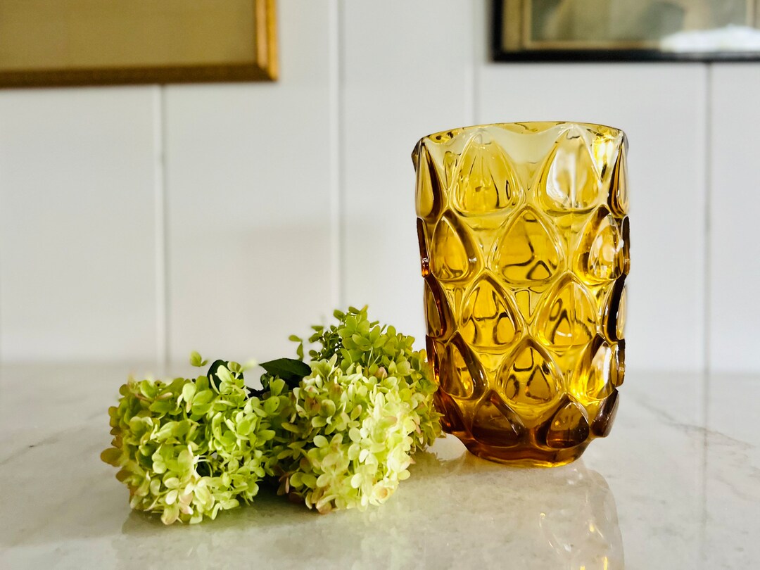 Vintage Heavy Amber Glass Vase, EAPG Triangle Pattern, 1960s, Mid ...