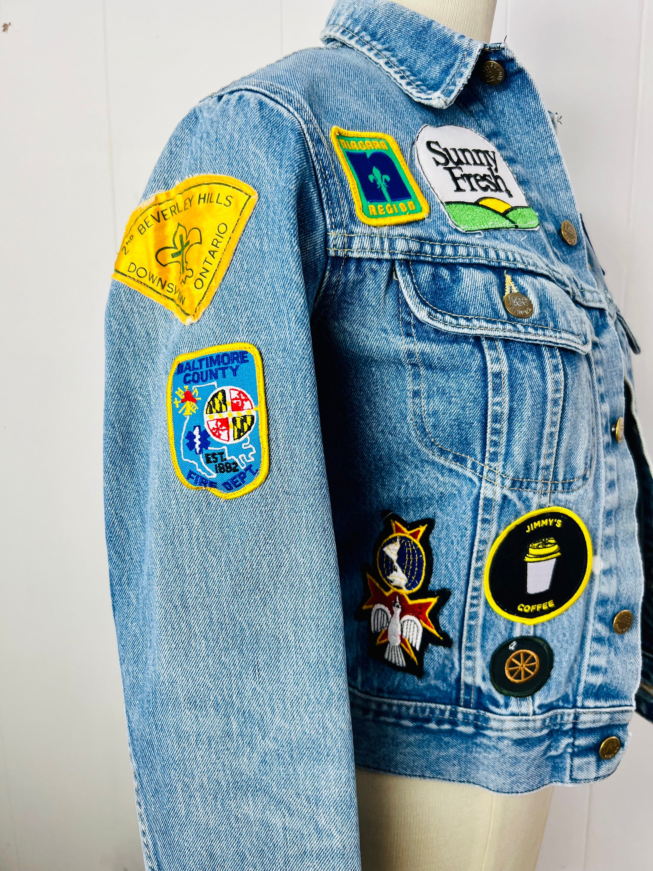 Vintage Lee Denim Jacket With Patches, "sunny Fresh" One-of-a-kind - Etsy