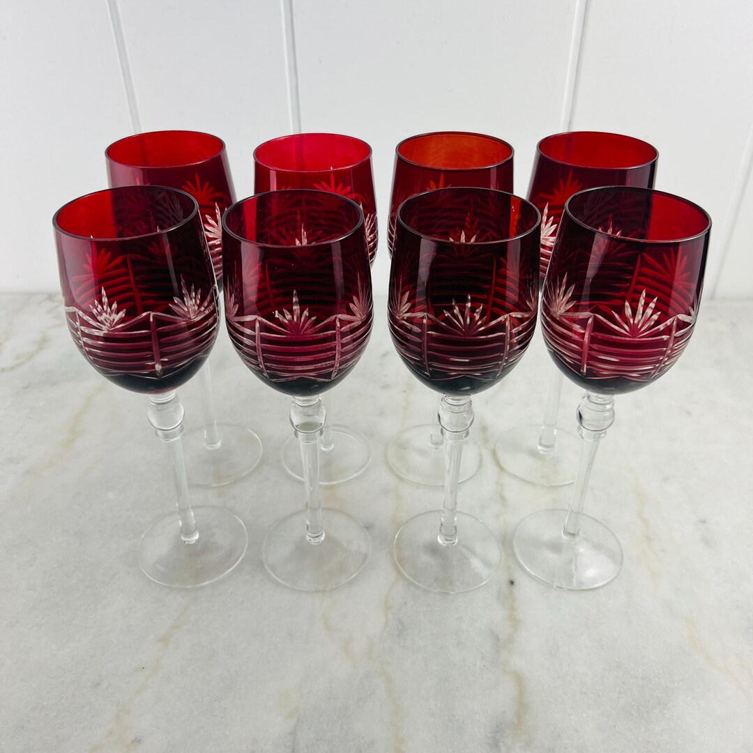 Vintage Ruby Red Etched Bombay Company Glassware Set of 8, Tall ...