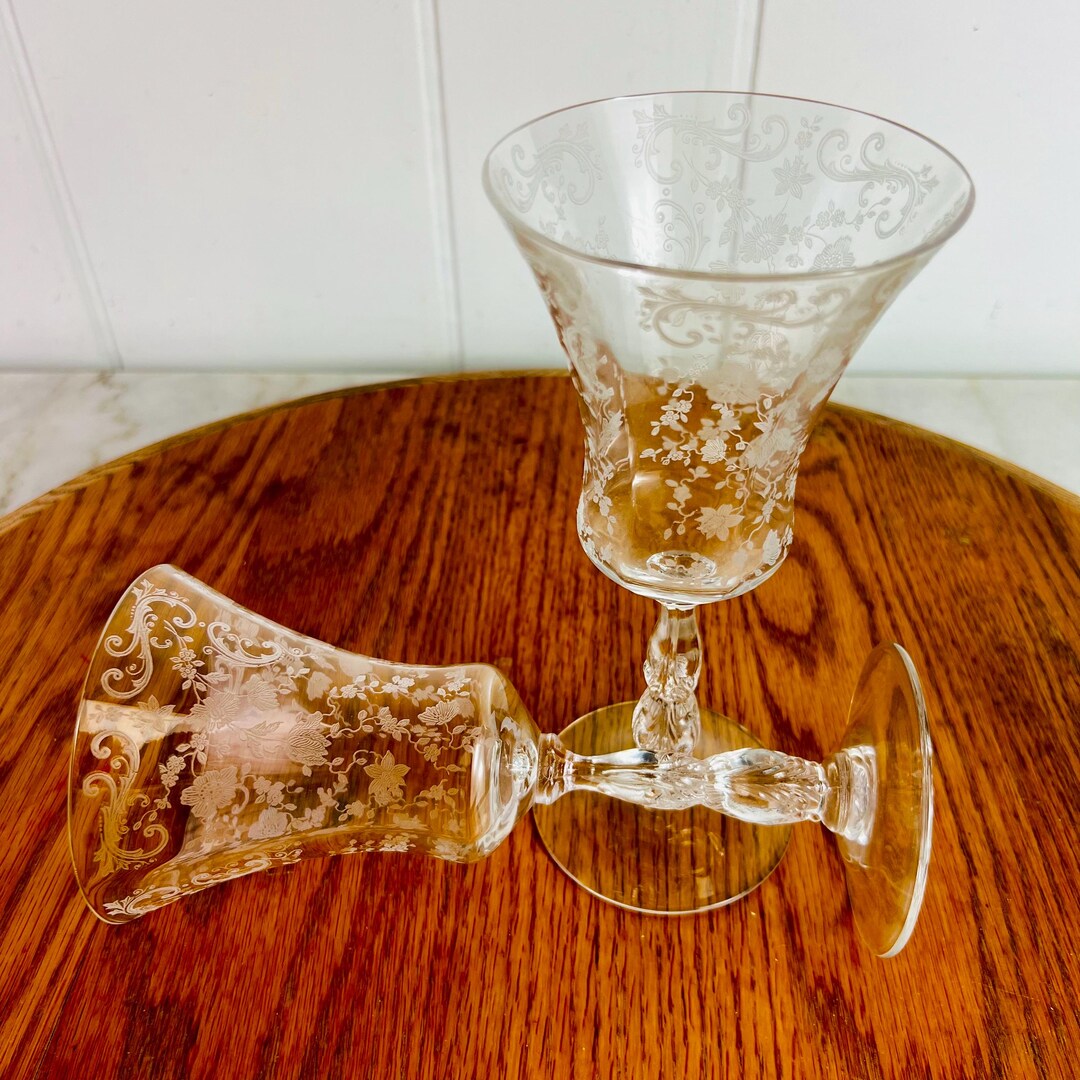 Set of 6 Antique Cambridge Chantilly Wine Glasses Wide Rim Large Bowls ...