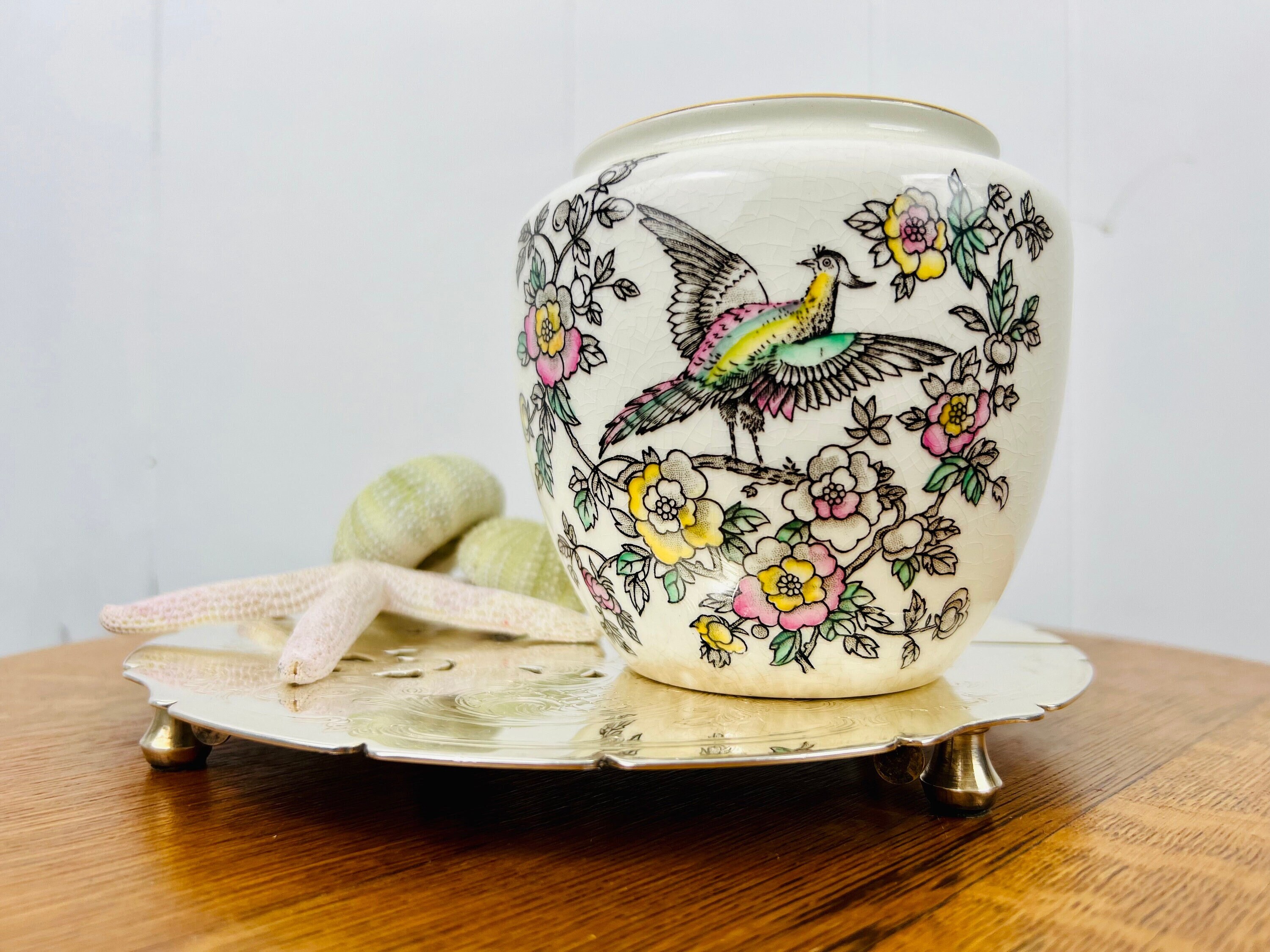 Antique Ginger Jar, Crown Devon Fielding for Fortnum and Mason, "bird ...