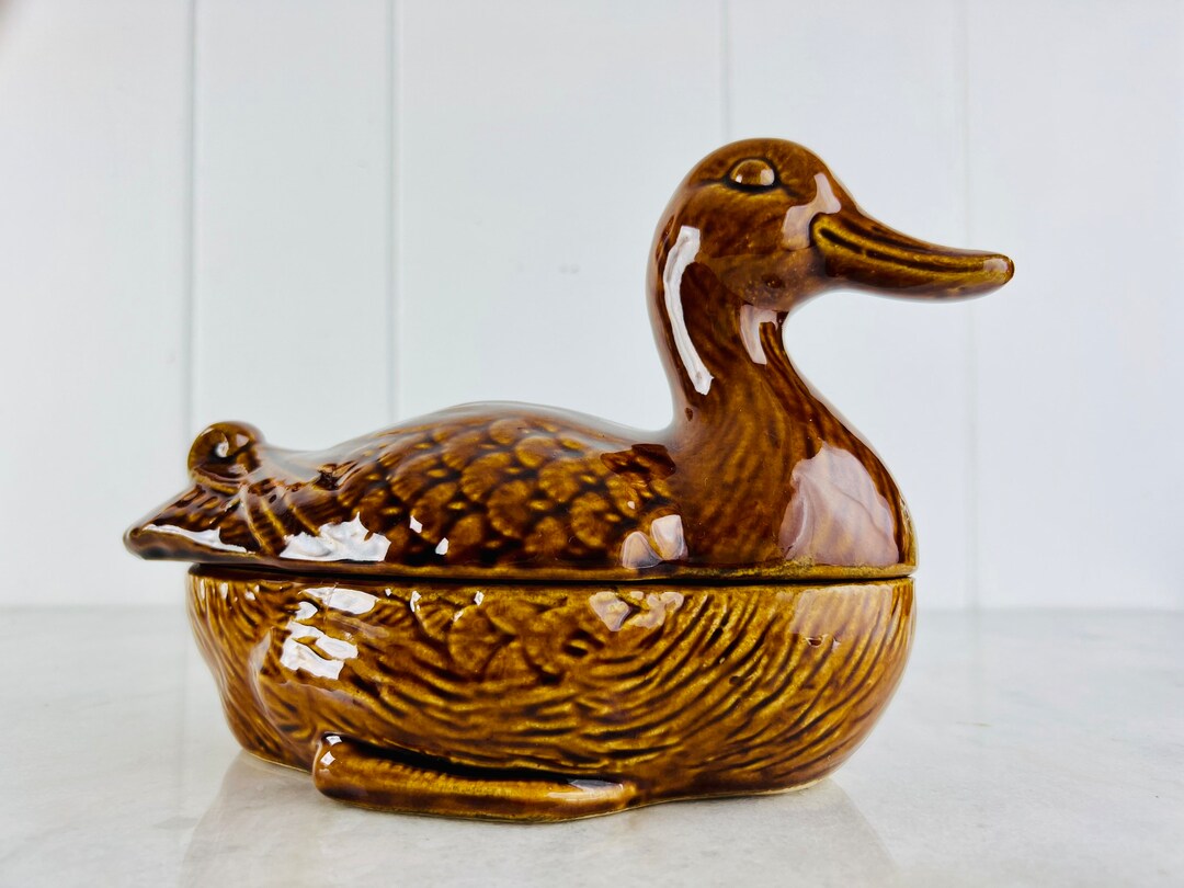 Vintage Brown Ceramic Duck Sculpture and Trinket Dish, 1970s, Holds ...