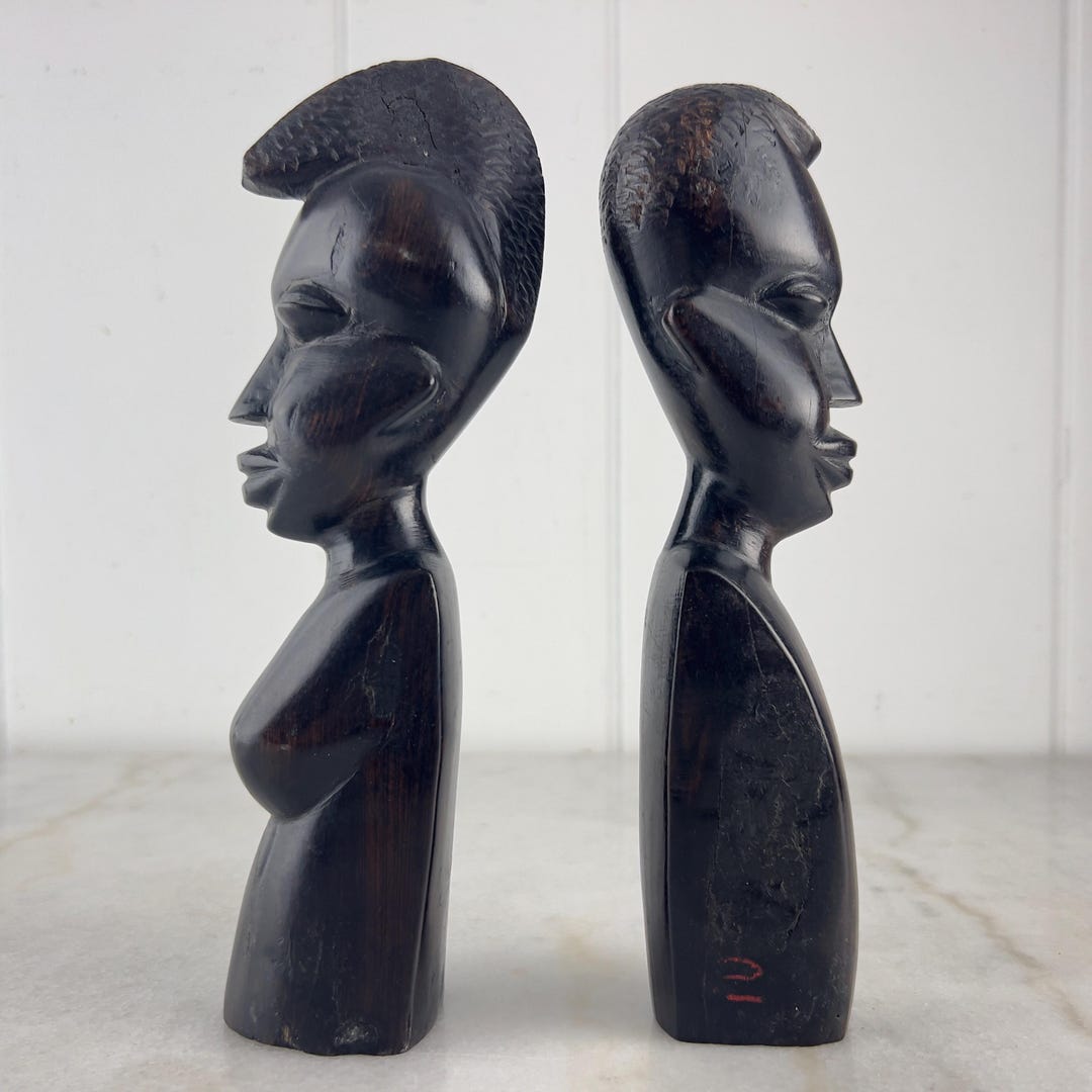 Vintage Hand Carved Ebony Wood Busts, African Art Sculpture - Etsy